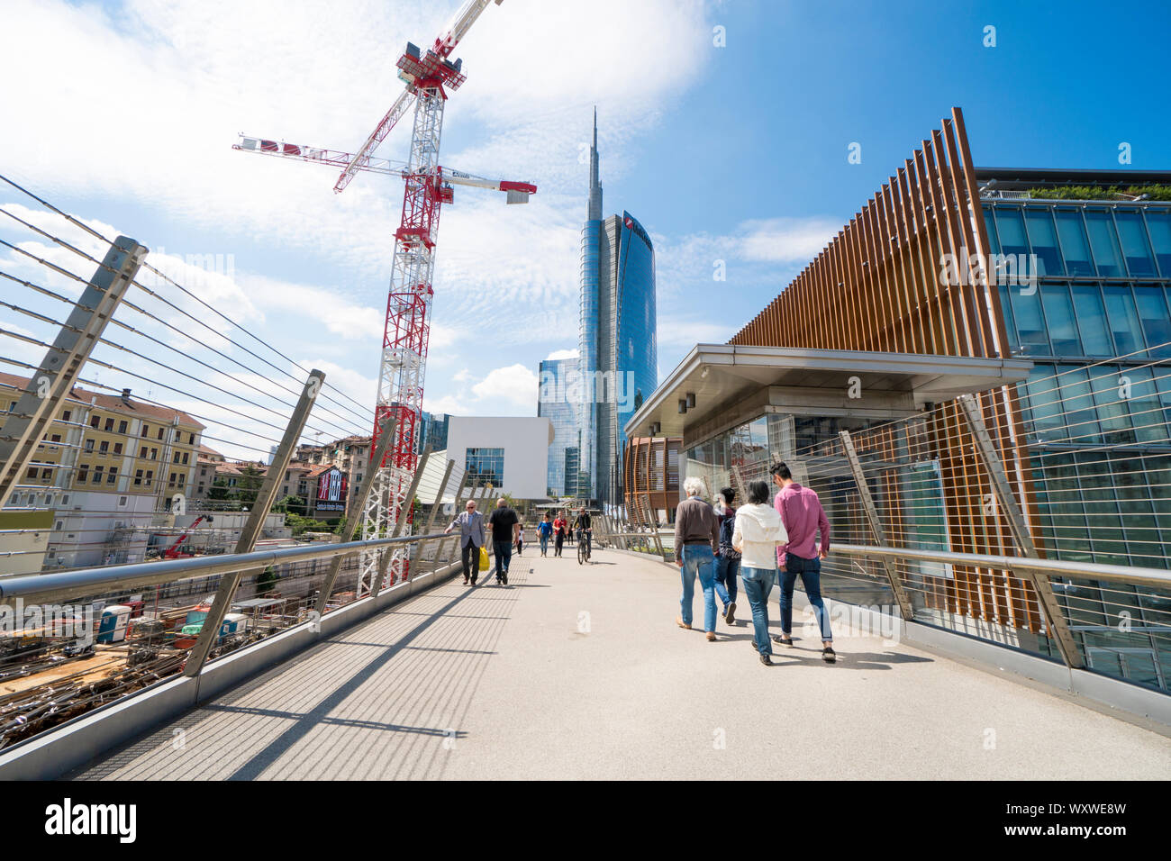 Milan, Italy: pedestrian bridge in the Porta Nuova Varesine district ...