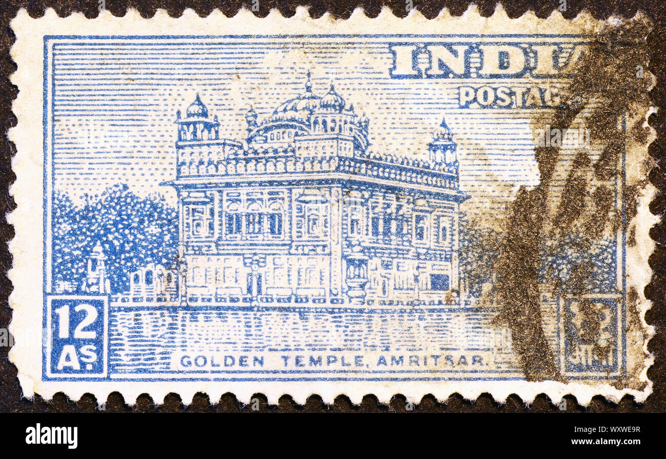 Golden temple on vintage indian postage stamp Stock Photo - Alamy