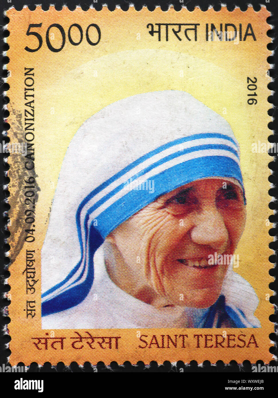Portrait of mother Teresa on indian postage stamp Stock Photo - Alamy