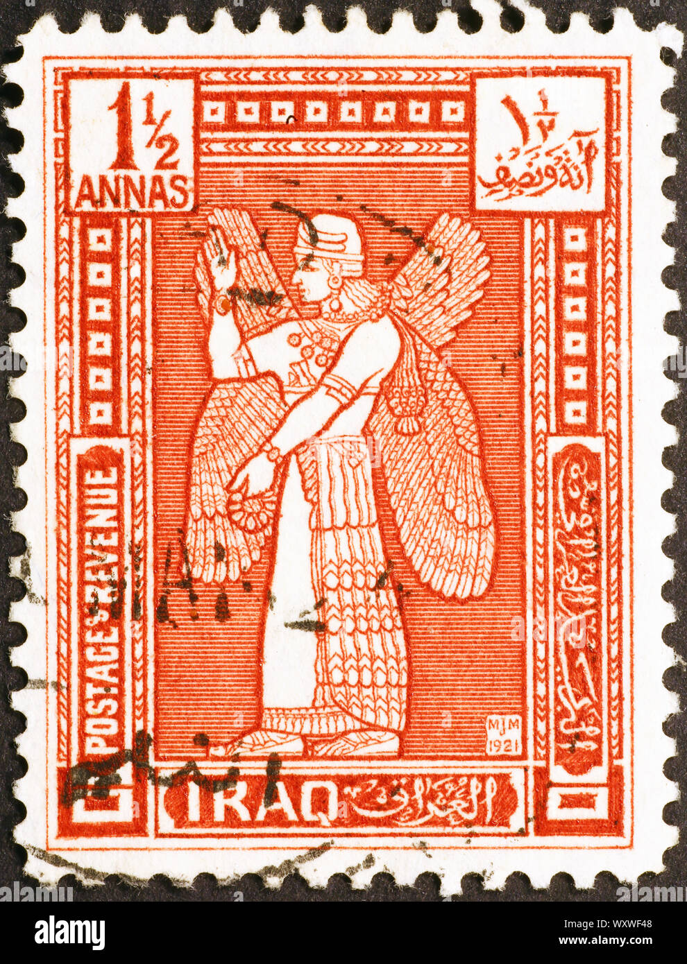 Winged cherub on old iraqi postage stamp Stock Photo - Alamy