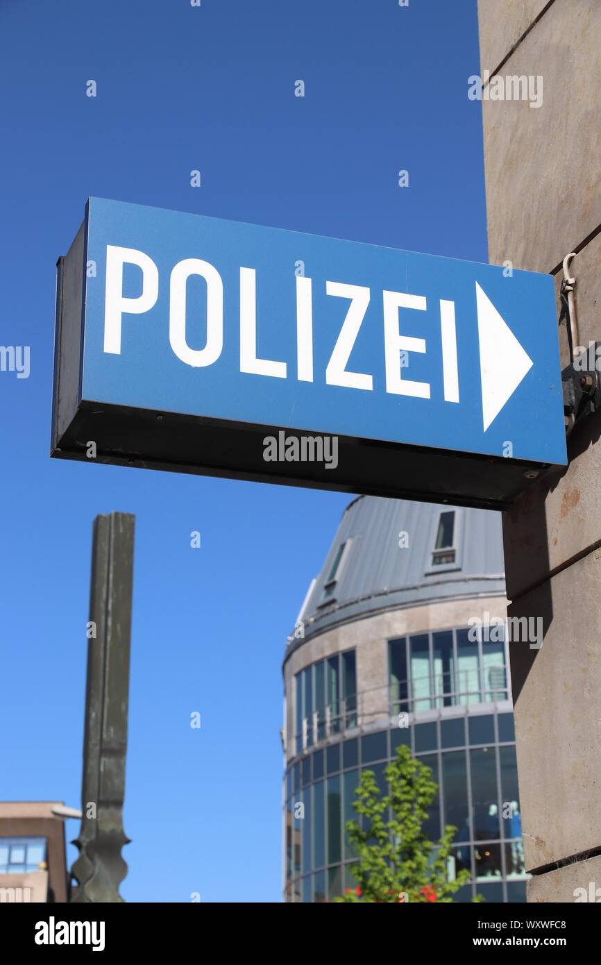 Police sign in German language (Polizei). Nuremberg city in Germany ...