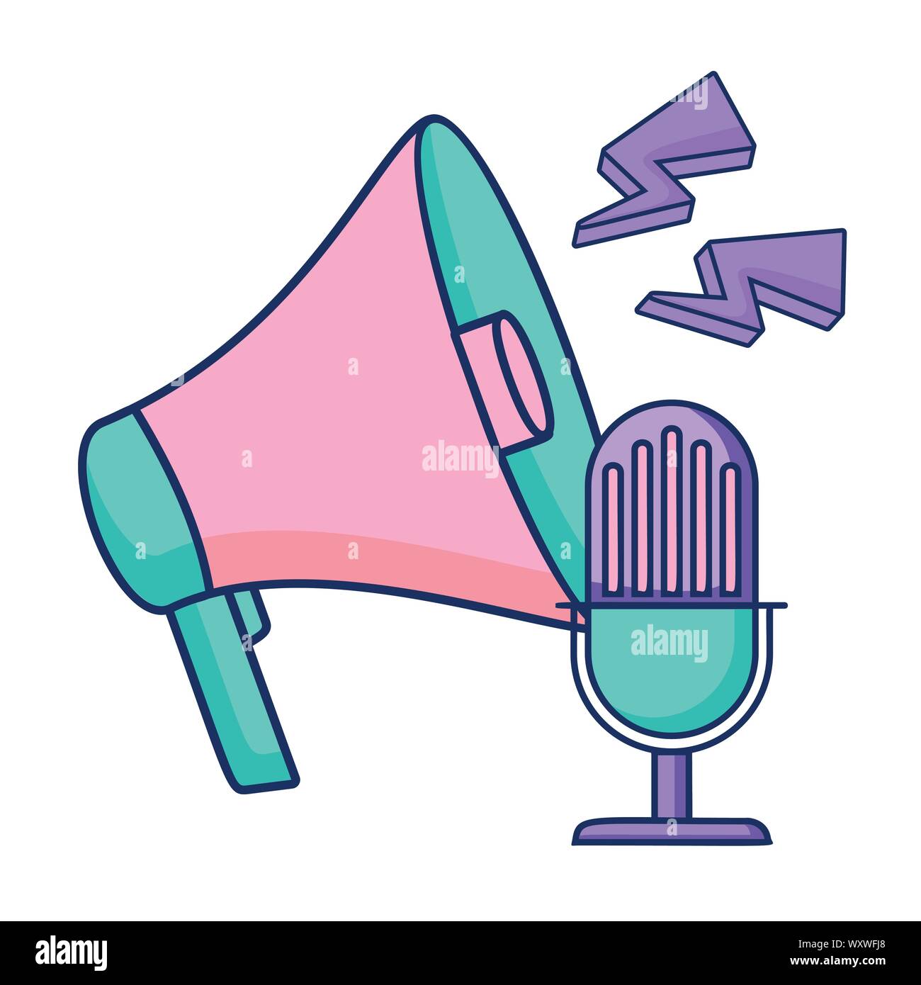 megaphone retro musical device with color pastel vector illustration ...