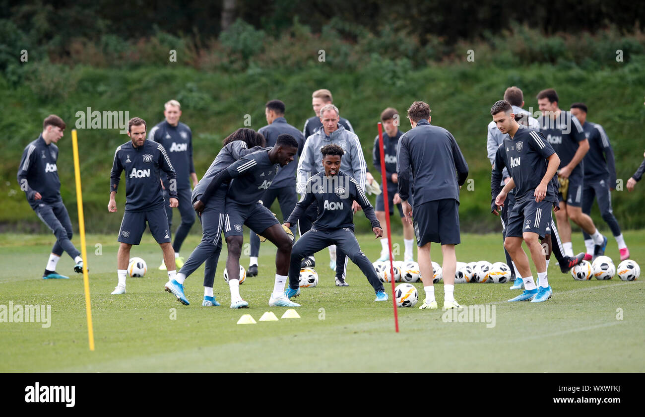 Manchester United players during a training session at the Aon Training ...