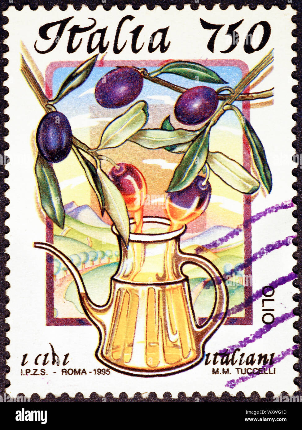 Celebration of italian olive oil on postage stamp Stock Photo - Alamy