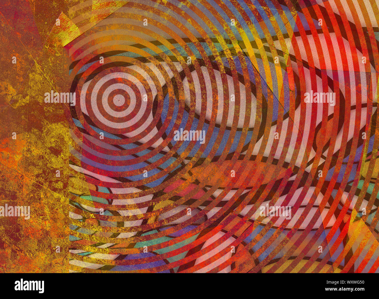 Abstract composition. Concentric circles. Mondrian style. 3D rendering ...