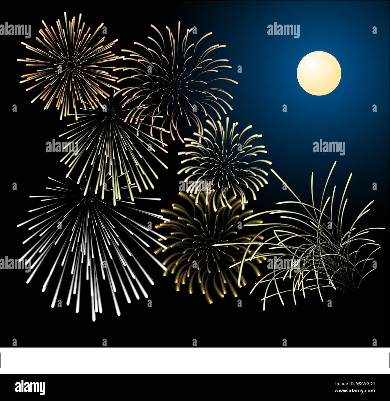 Silver and golden fireworks with moon on the background Stock Vector ...