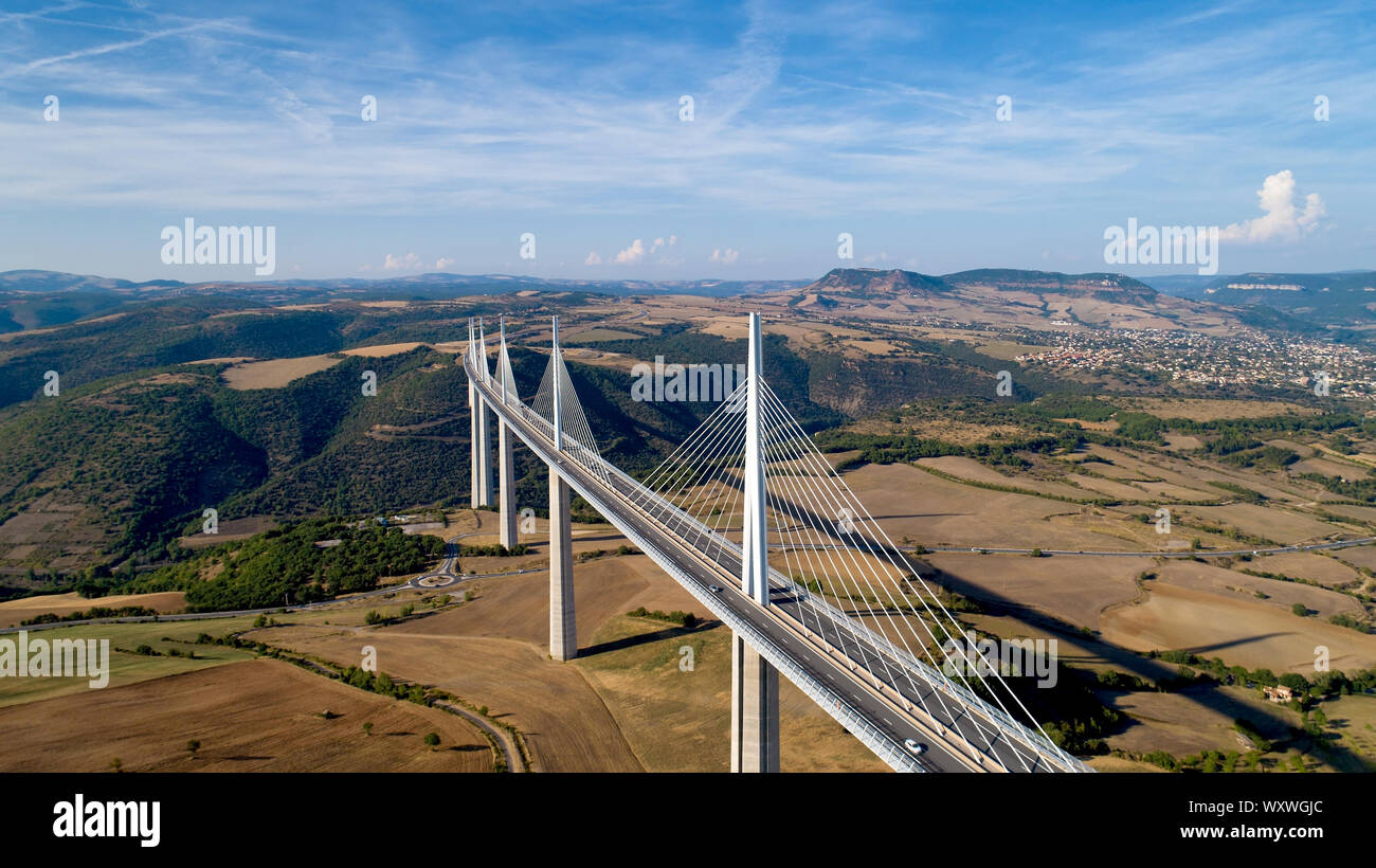 Aerial view of Millau city and Viaduct in the Aveyron Stock Photo - Alamy