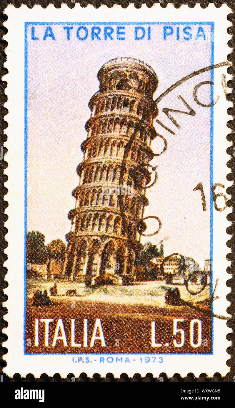 Leaning Tower of Pisa on italian postage stamp Stock Photo - Alamy