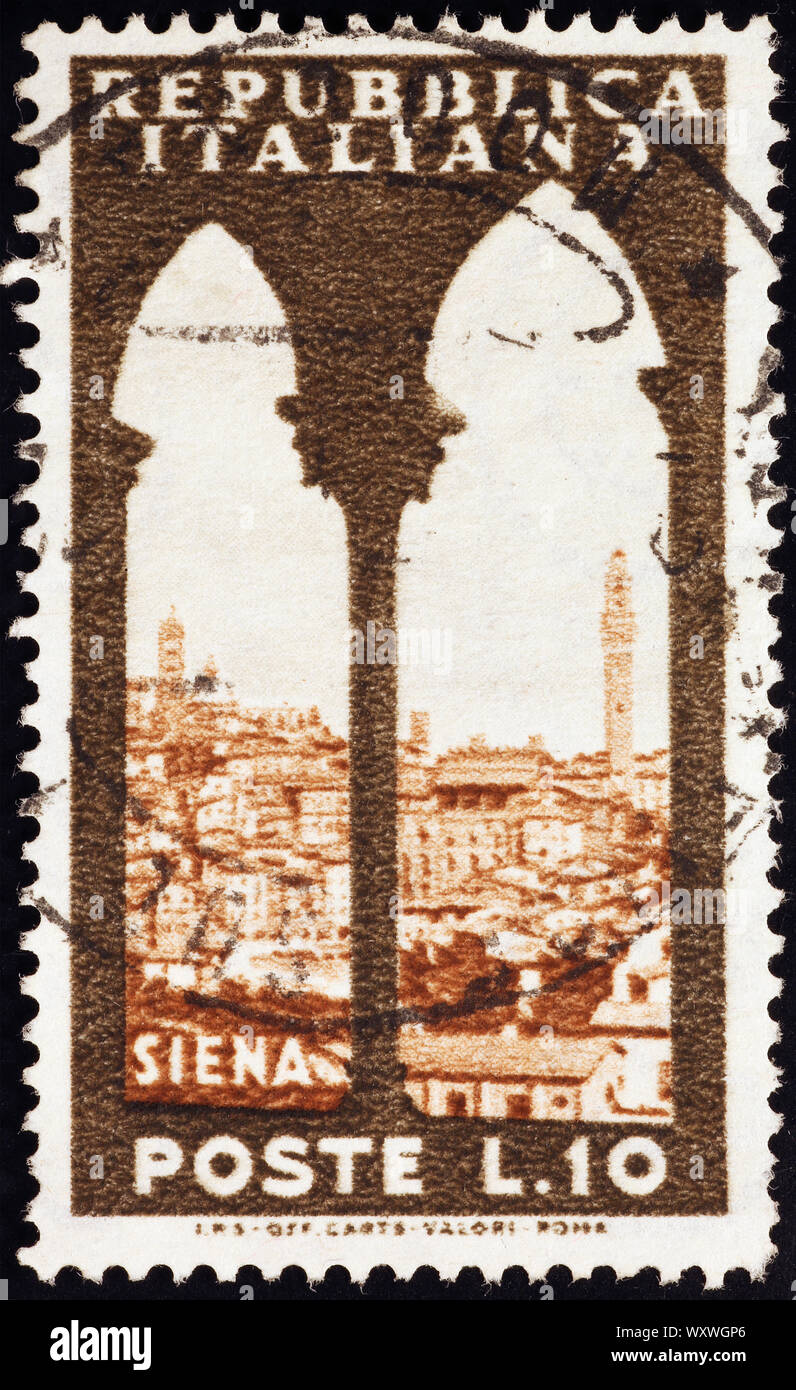 Old town of Siena on vintage italian postage stamp Stock Photo - Alamy