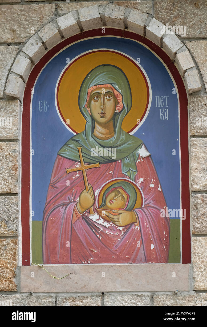 Saint Paraskeva, fresco in the Church of Saint Paraskeva of the Balkans ...