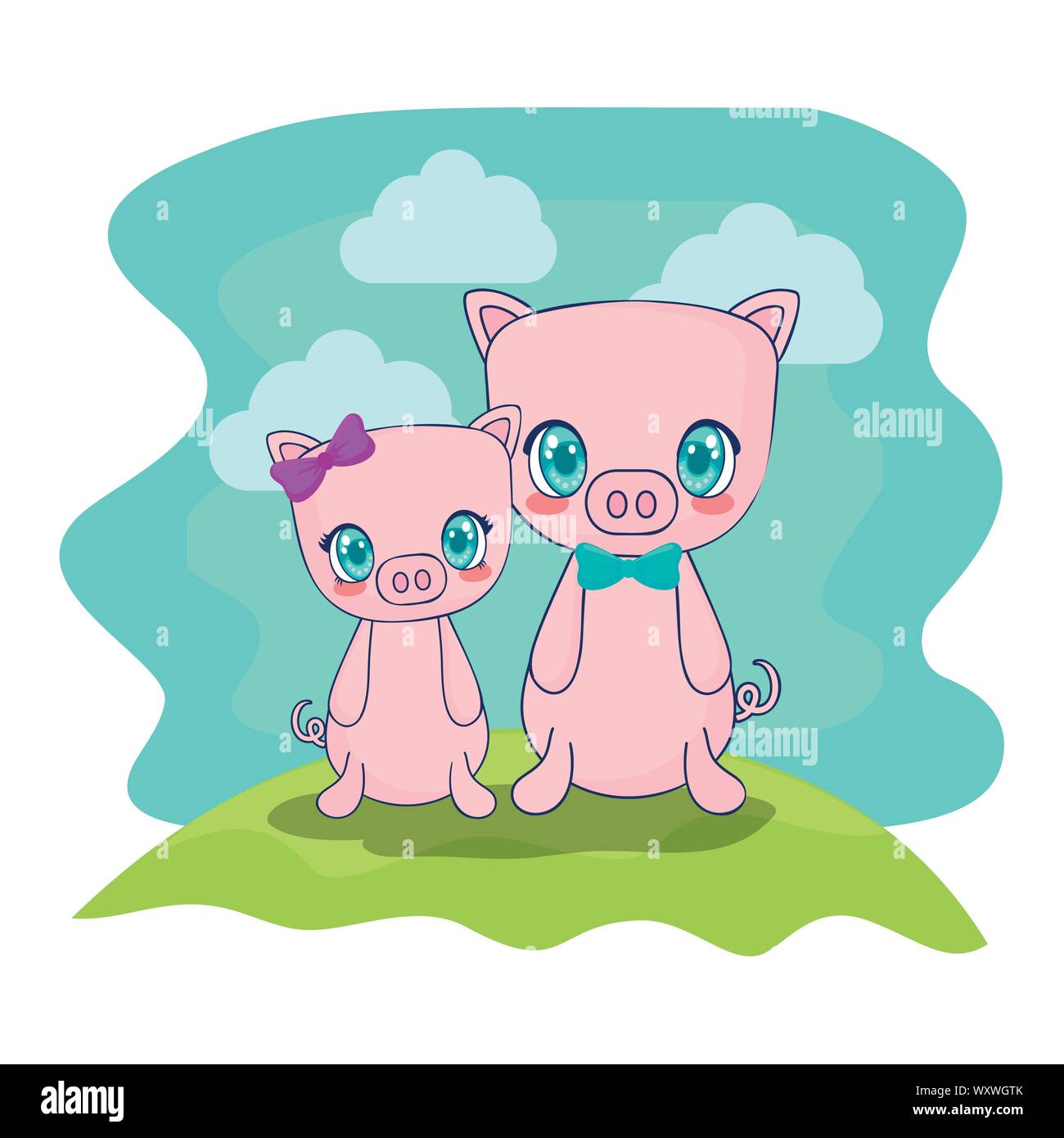 cute pigs couple characters vector illustration design Stock Vector ...