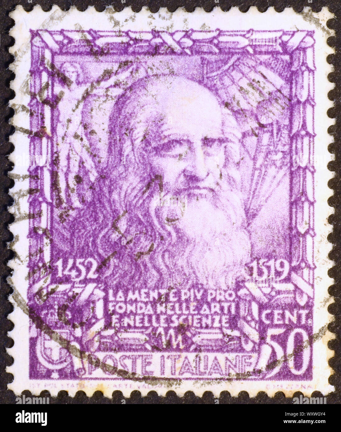 Vintage italian postage stamp with image of Leonardo da Vinci Stock ...