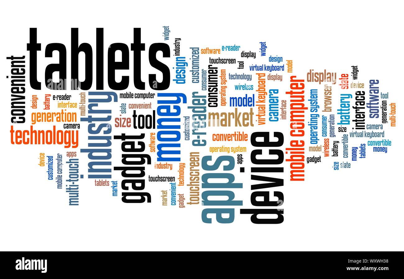 Tablets - technology concepts word cloud illustration. Word collage ...