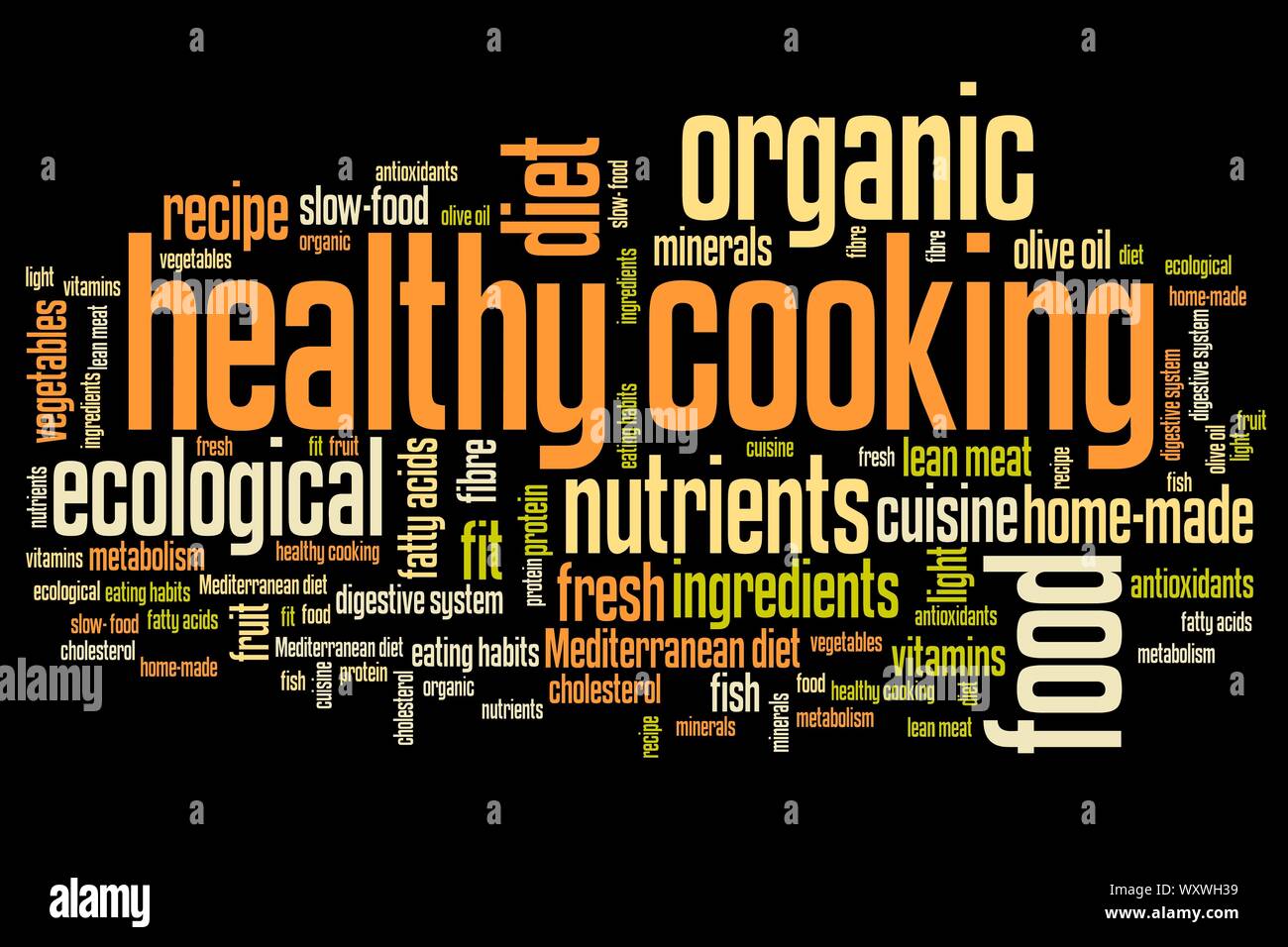 Healthy cooking and slow food diet concepts word cloud illustration ...