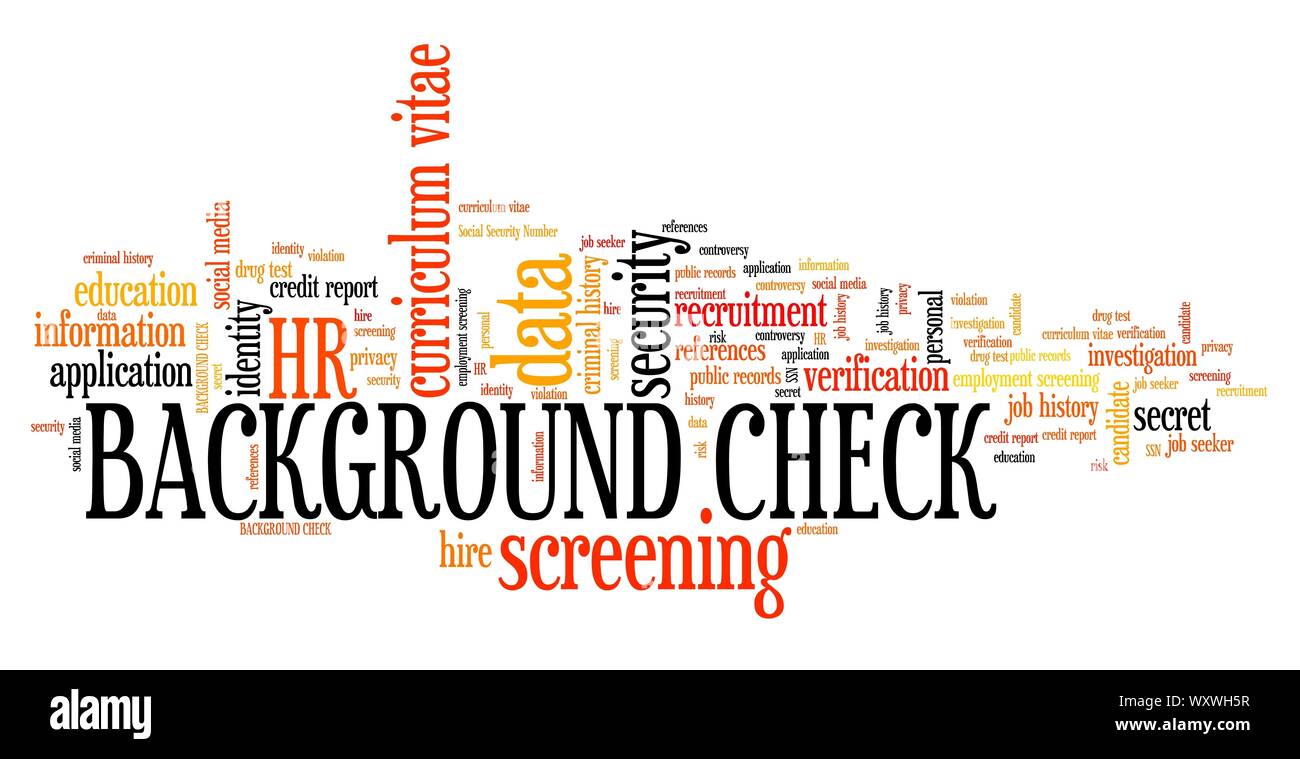 Background check - employment screening. Word cloud concept Stock Photo ...