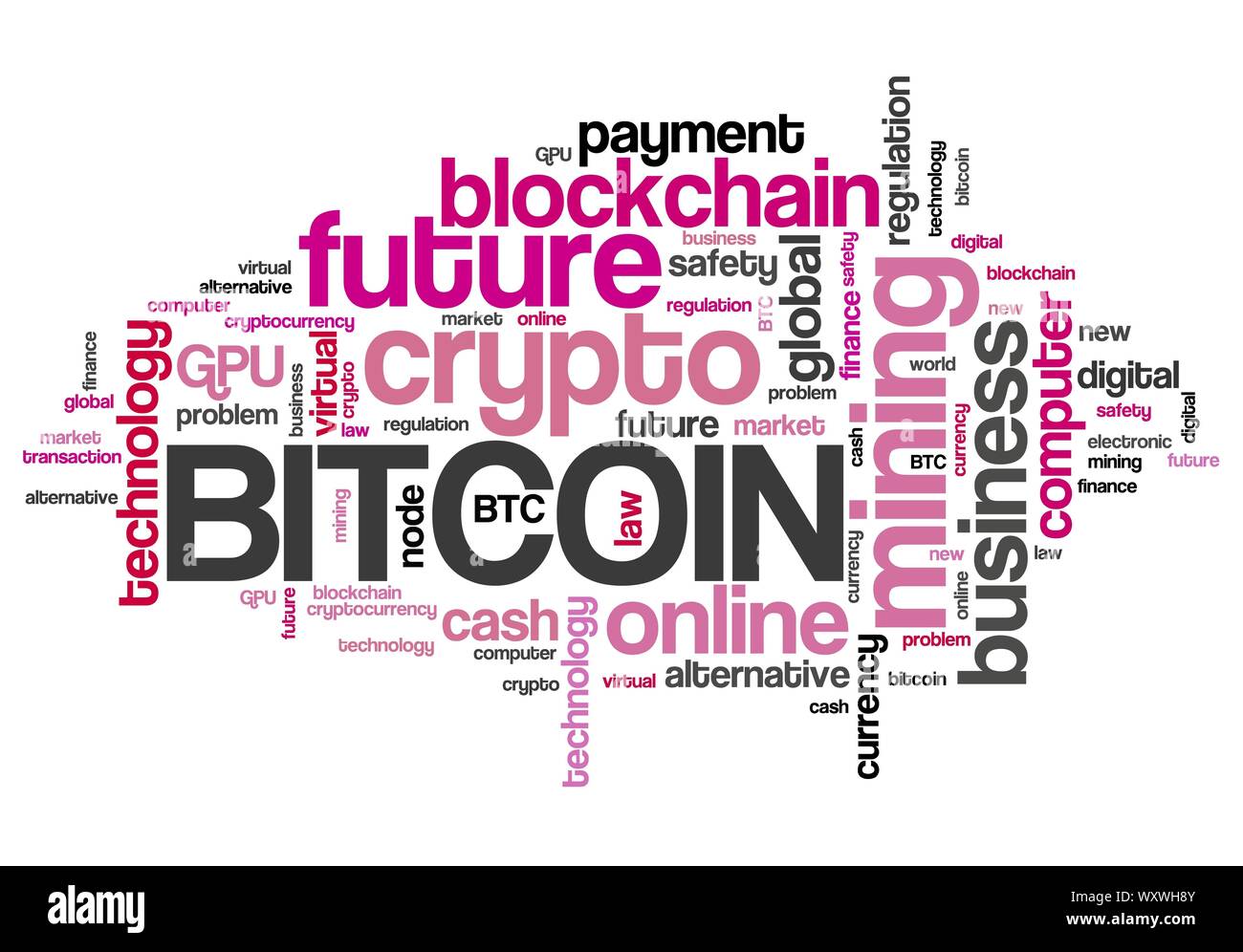 Bitcoin - digital crypto currency concepts. Word cloud sign Stock Photo ...