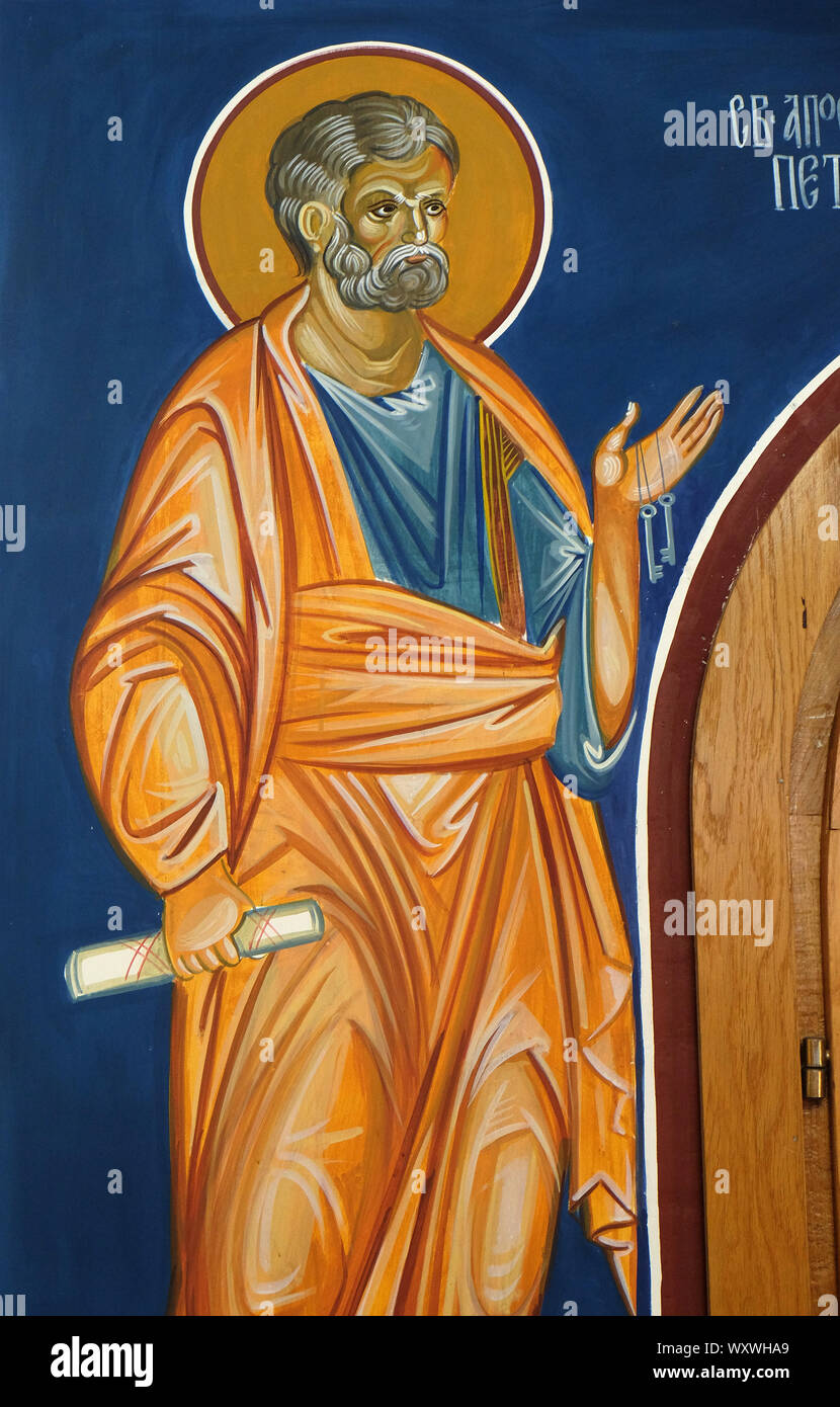 Saint Peter the Apostle, fresco in the Church of Saint Paraskeva of the ...