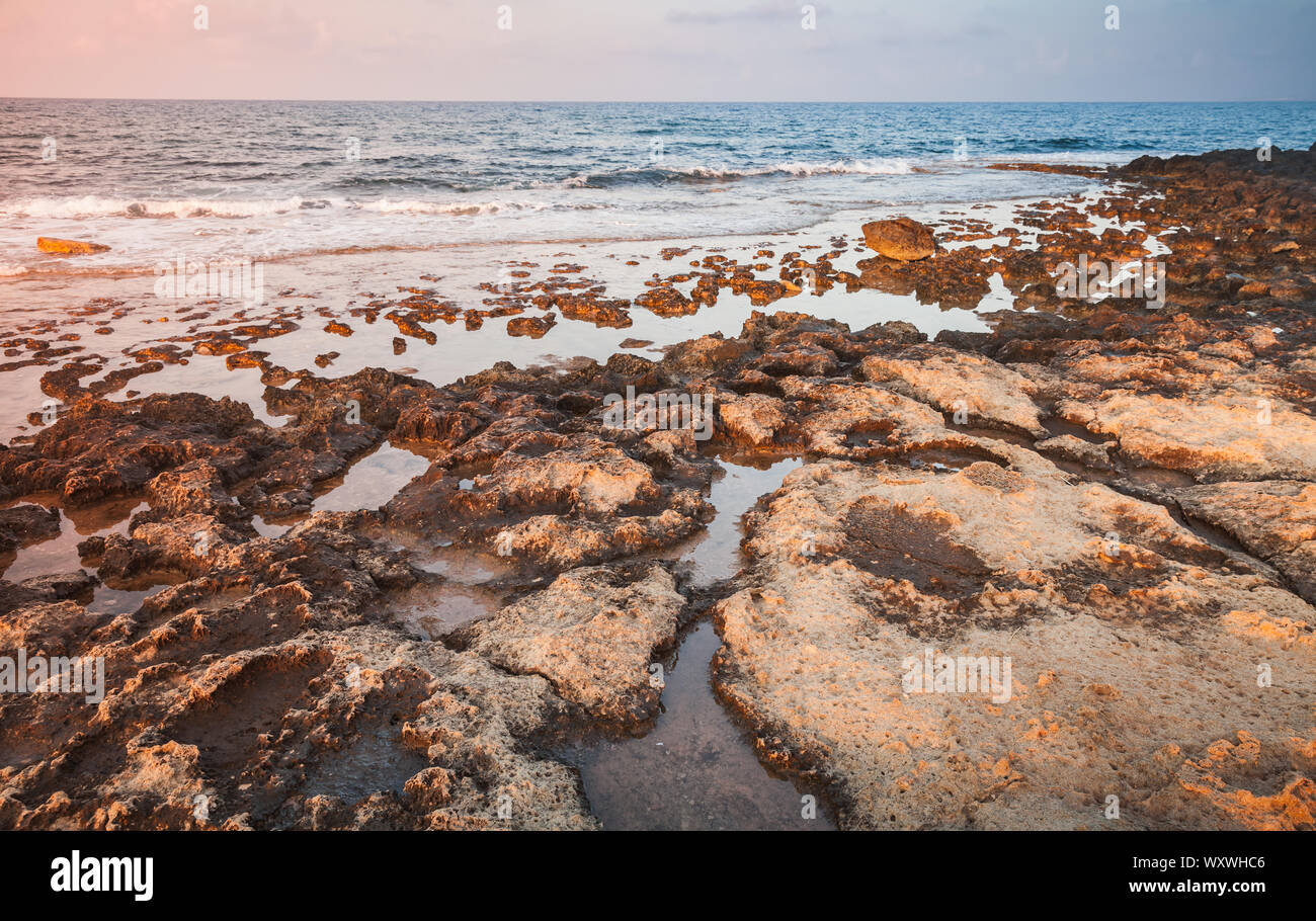Rocky coast of Mediterranean Sea. Summer coastal landscape of Ayia Napa ...