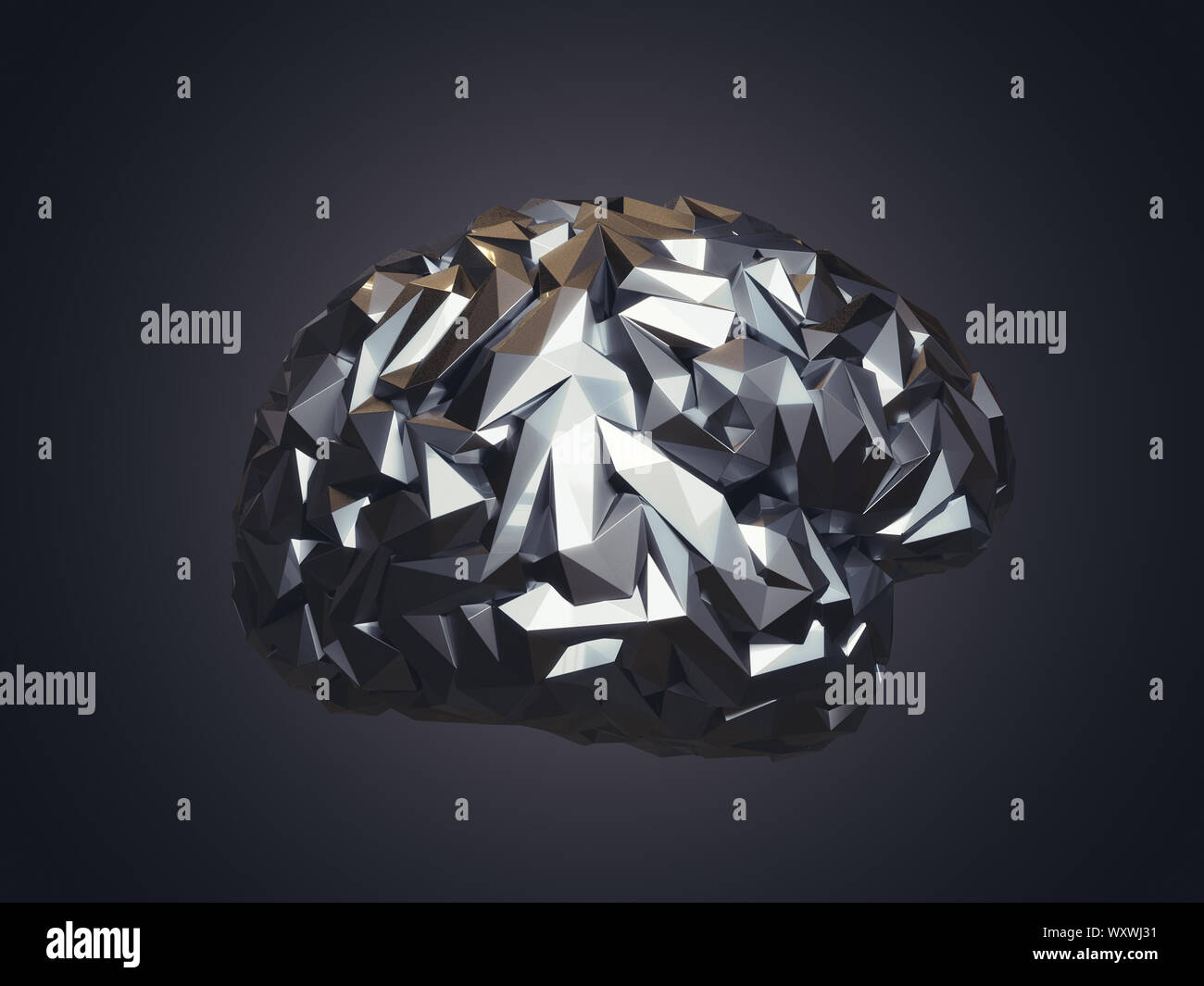 3d illustration of human low poly brain made of metal, AI concept Stock ...
