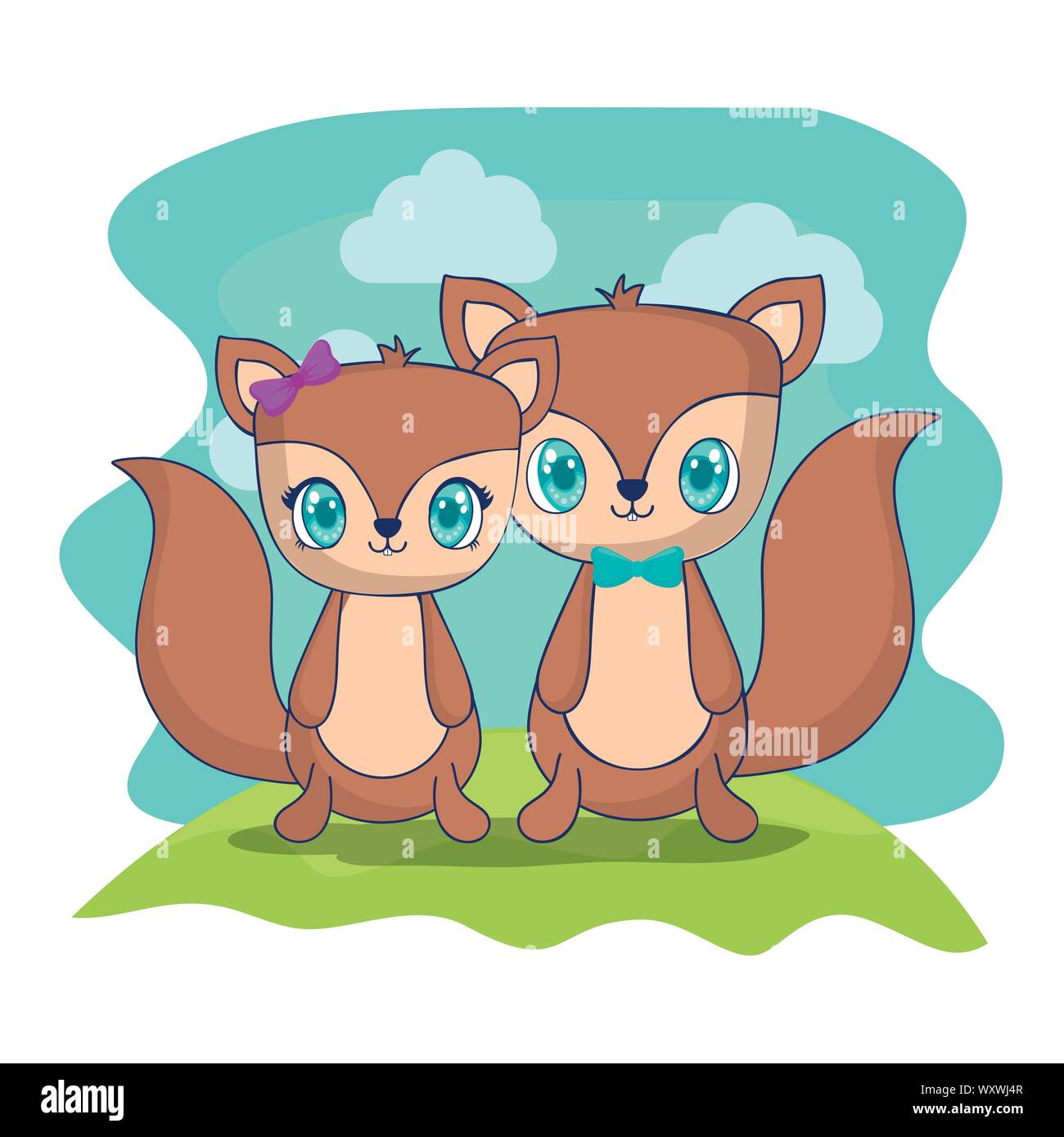 cute couple chipmunks characters vector illustration design Stock ...
