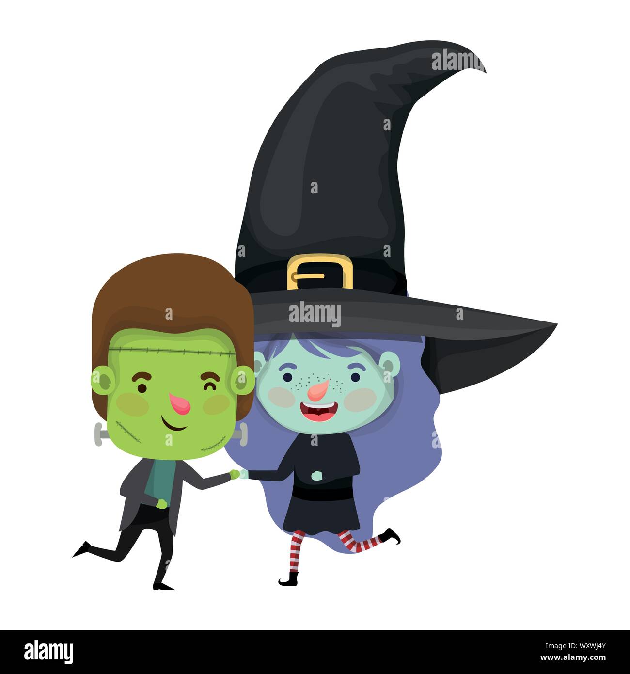 cute little kids with frankenstein and witch costume Stock Vector Image ...