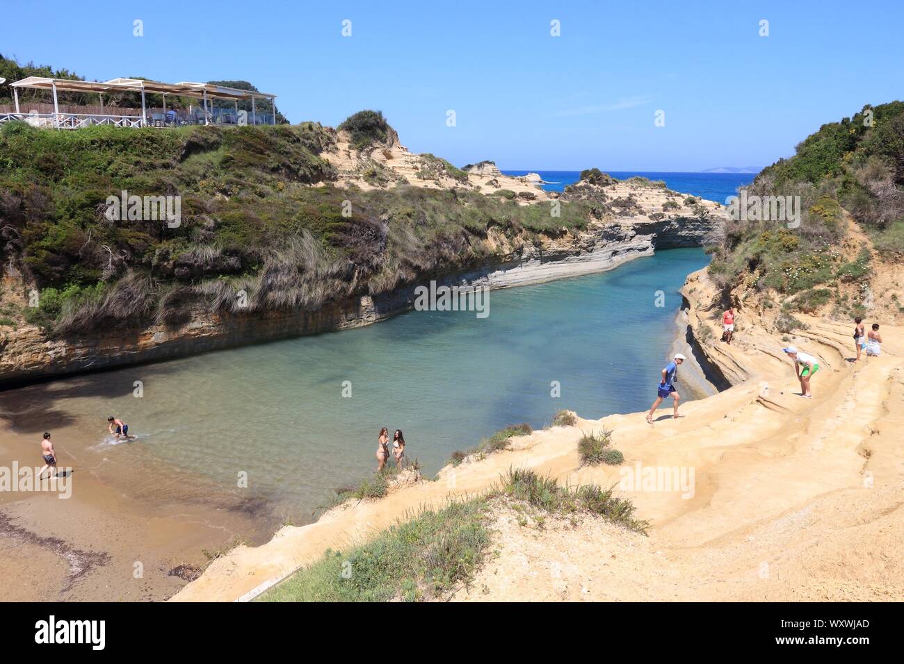 CORFU, GREECE - MAY 31, 2016: People enjoy the beach in Sidari, Corfu ...