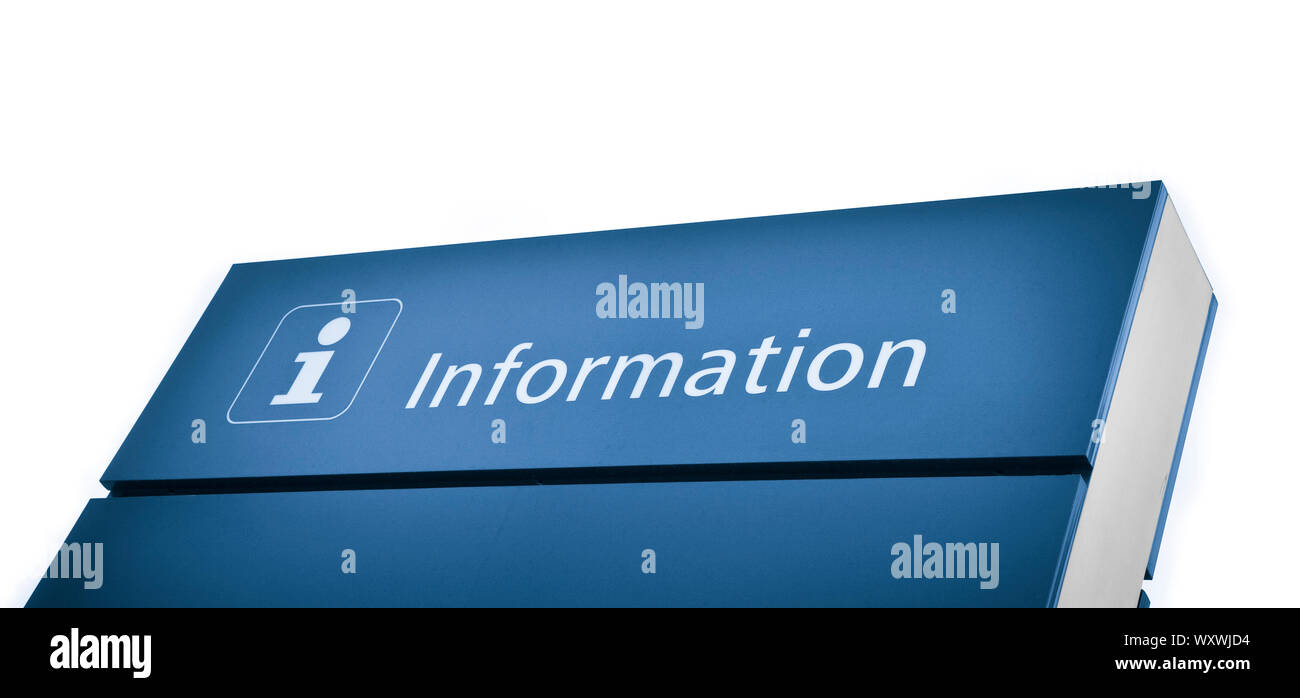 Blue information sign on white background Stock Photo - Alamy