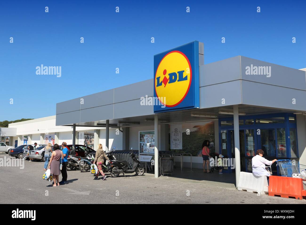 CORFU, GREECE - JUNE 6, 2016: People visit Lidl supermarket in Corfu ...