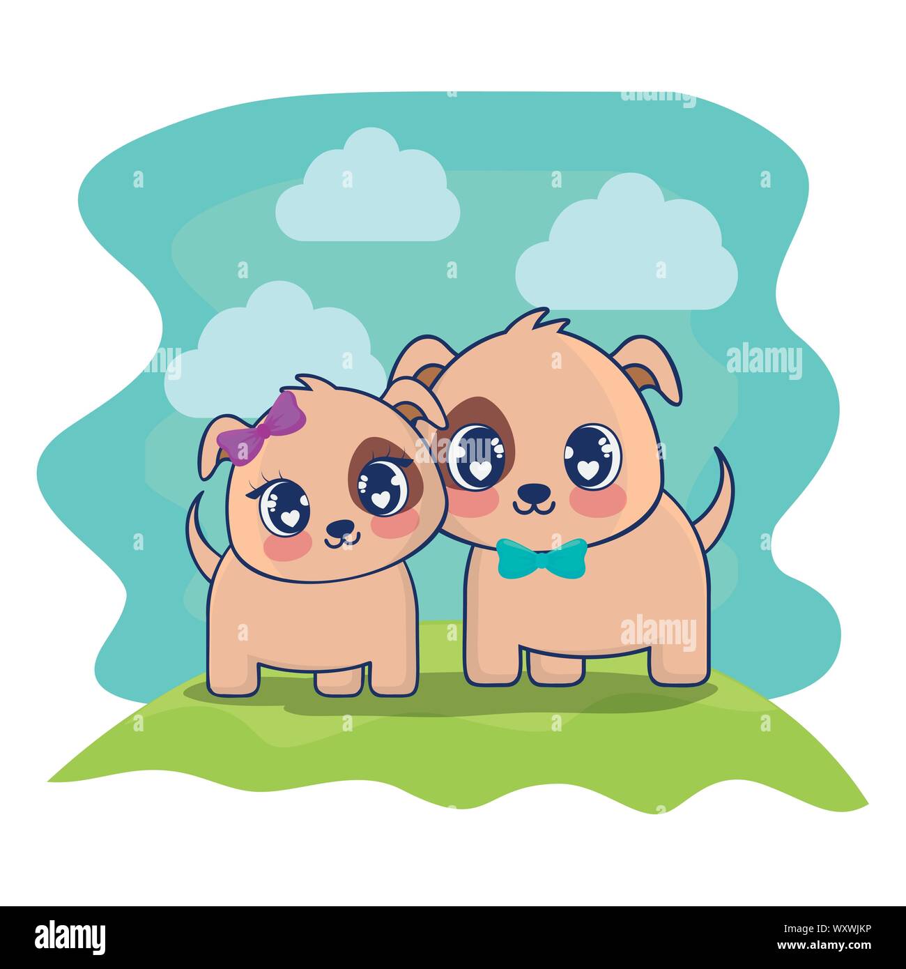 cute dogs couple characters vector illustration design Stock Vector ...