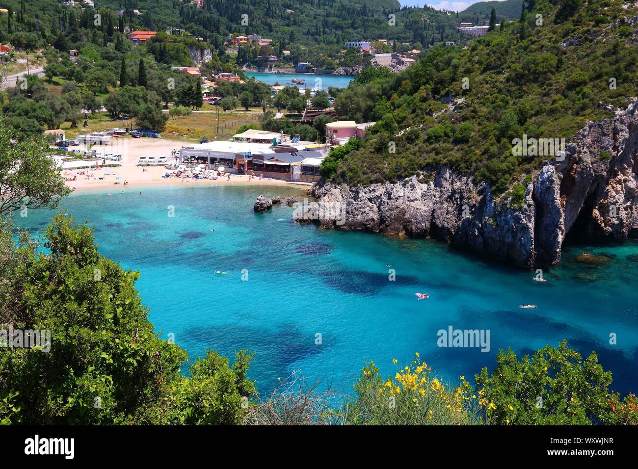 Corfu island landscape - Ionian Sea bay in Paleokastritsa. Greek ...