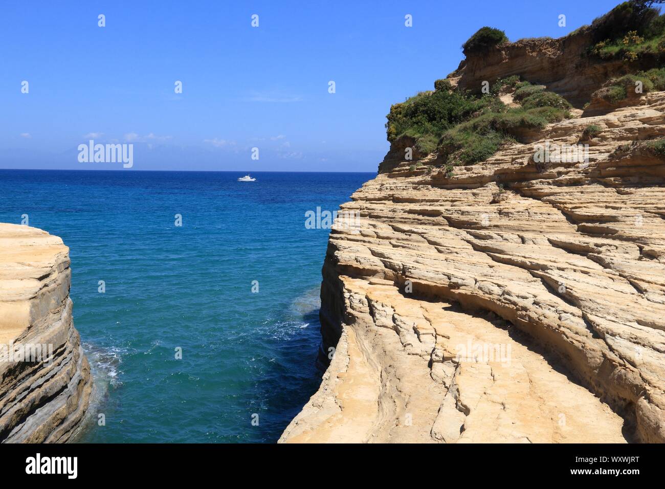 Sidari on Corfu island, Greece. Canal D'Amour rock formation - Canal of ...