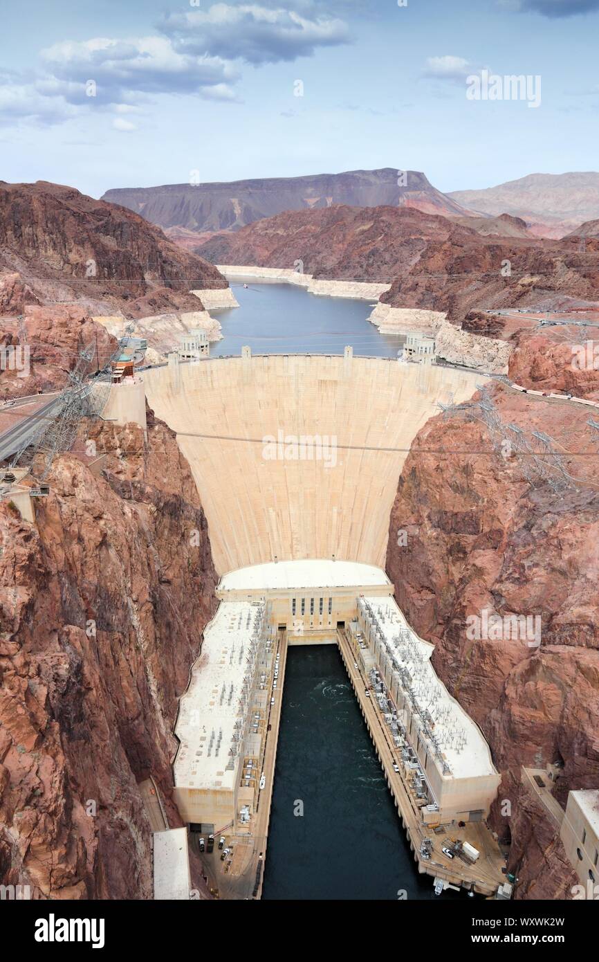 Hoover Dam in United States. Hydroelectric power station on the border ...
