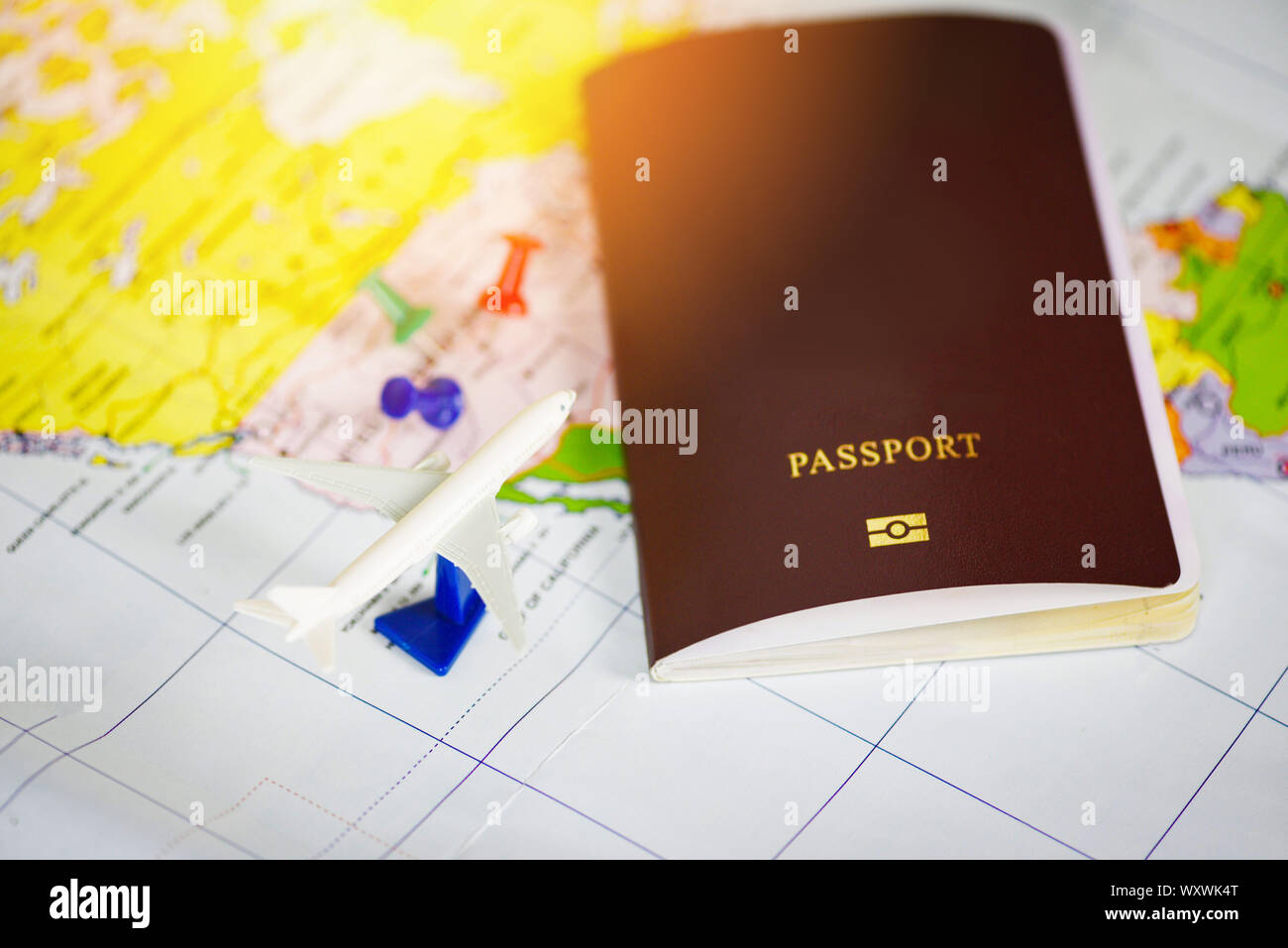 airplane and passport in map flight travel traveller fly travelling ...