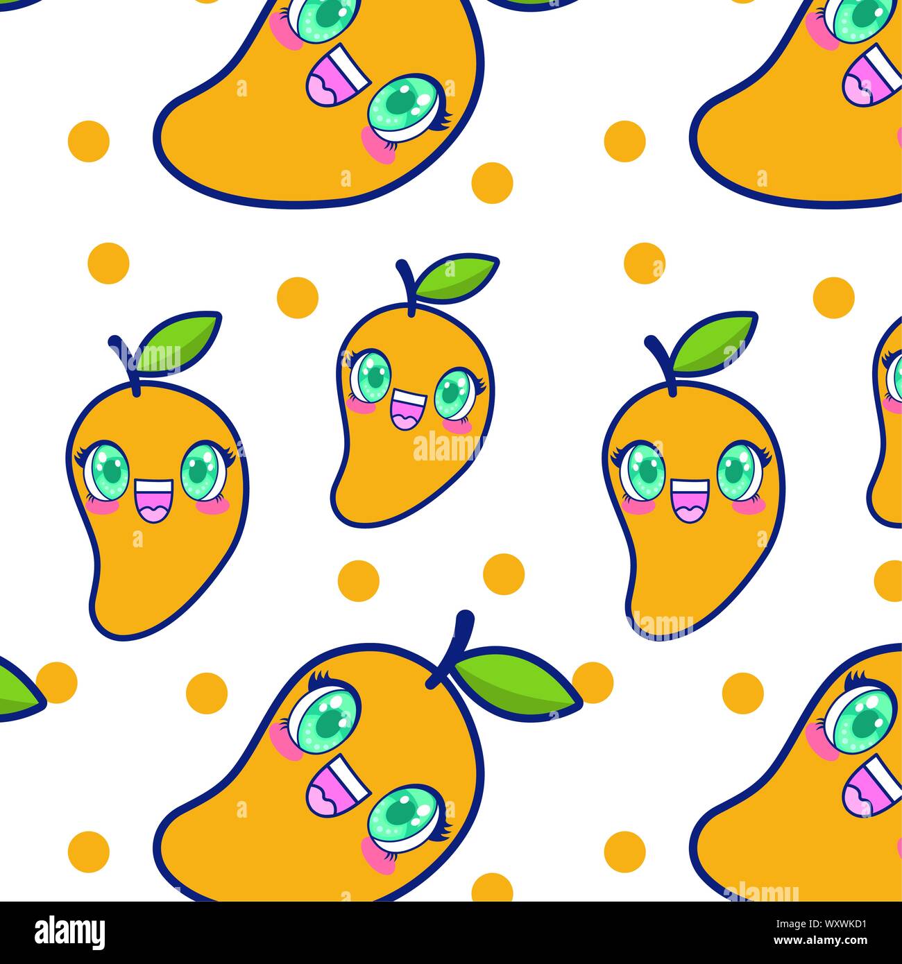 cute mango fruit kawaii pattern vector illustration design Stock Vector ...