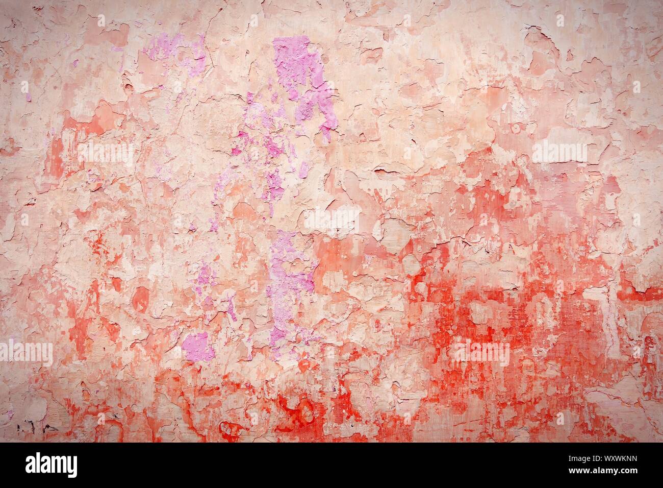 Grunge red concrete background - urban decay texture with peeling paint ...