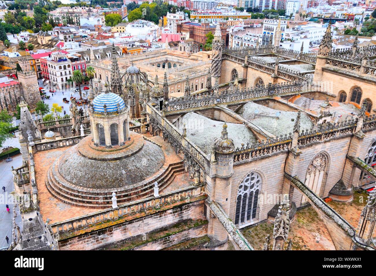 Seville, Spain - city aerial view with cathedral, UNESCO World Heritage ...