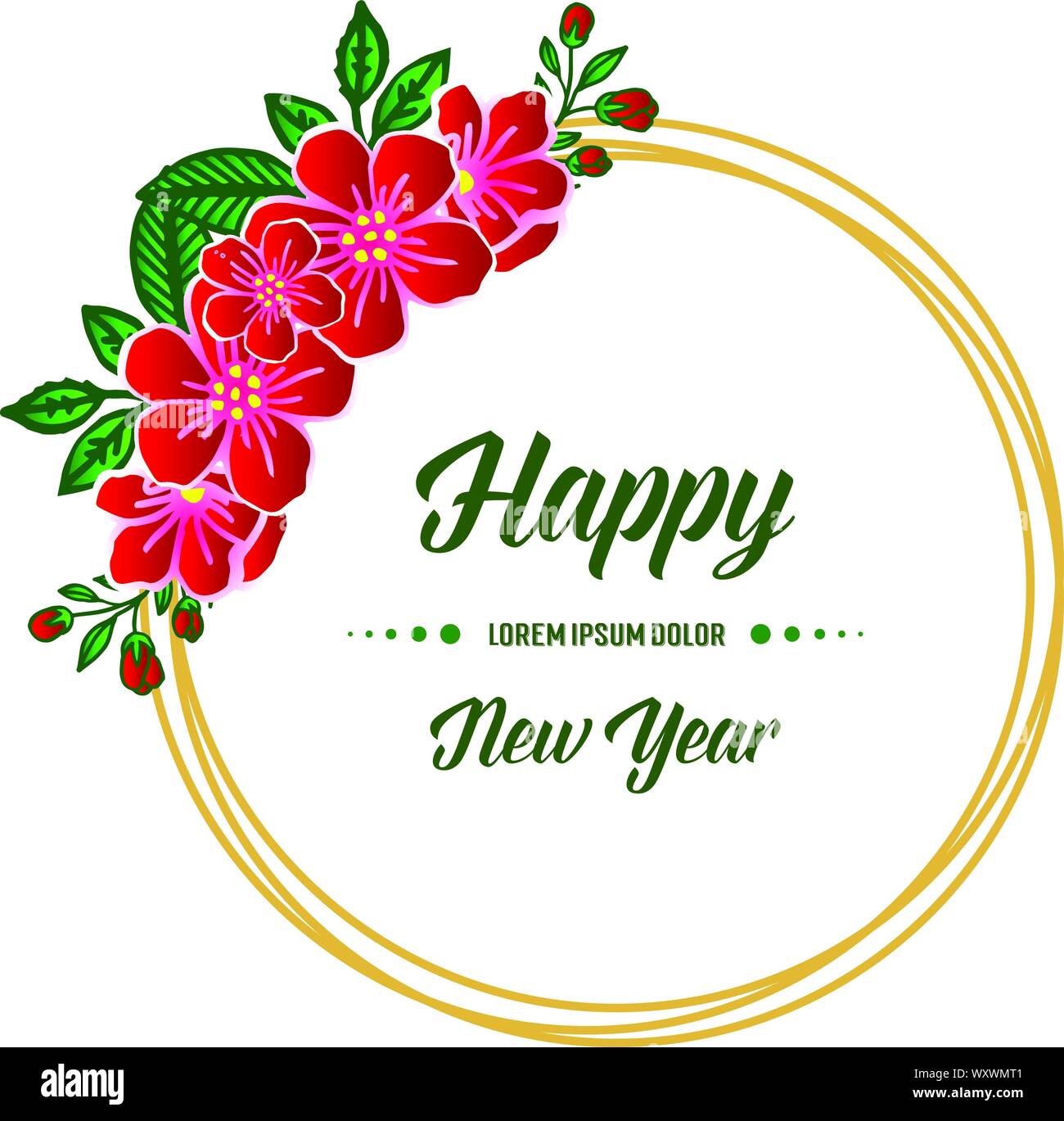Feature shape of red floral frame, for wallpaper of card happy new year ...