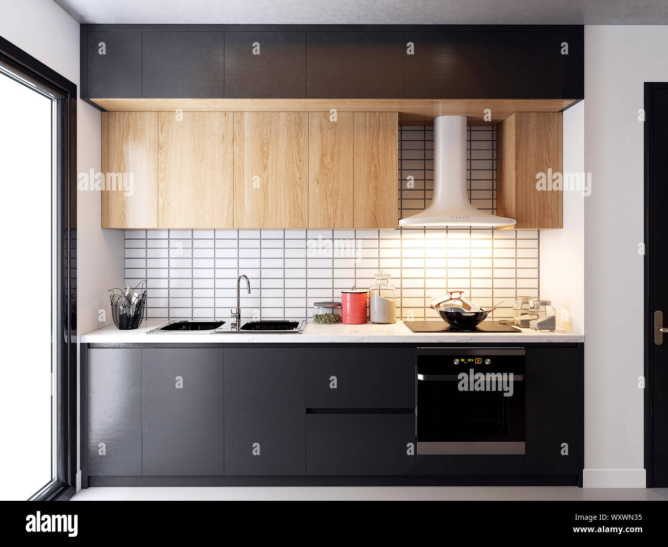 3d render of modern kitchen and dining room Stock Photo - Alamy