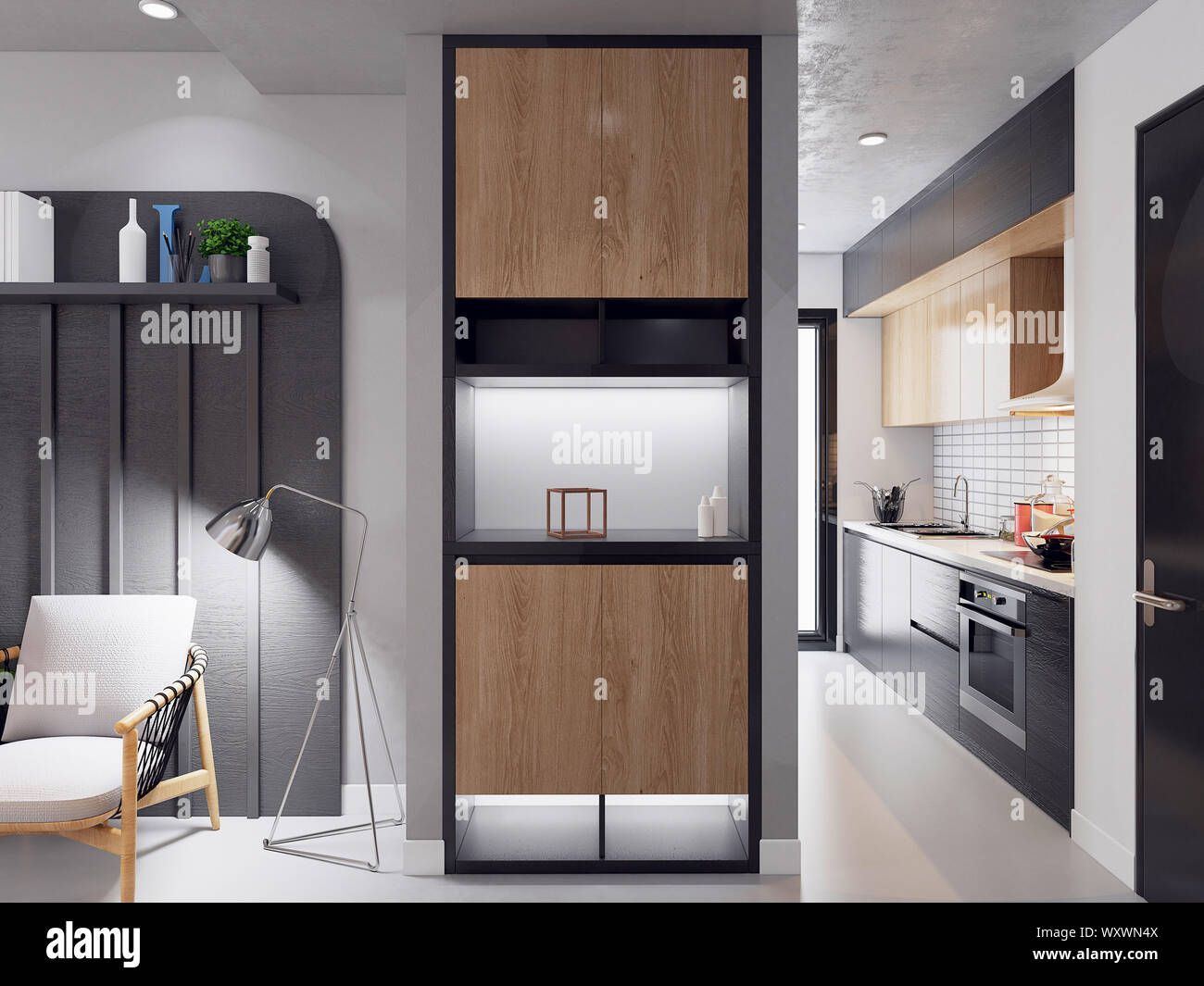 3d render of modern kitchen and dining room Stock Photo - Alamy