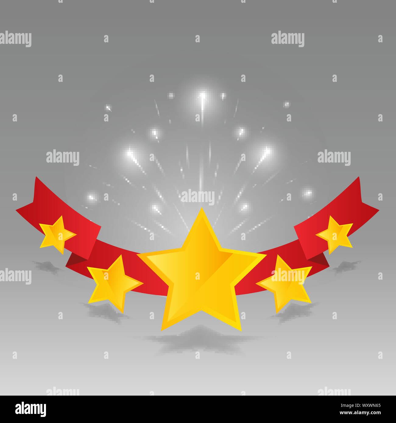 Five star golden rating, feedback creative vector illustration with red ...