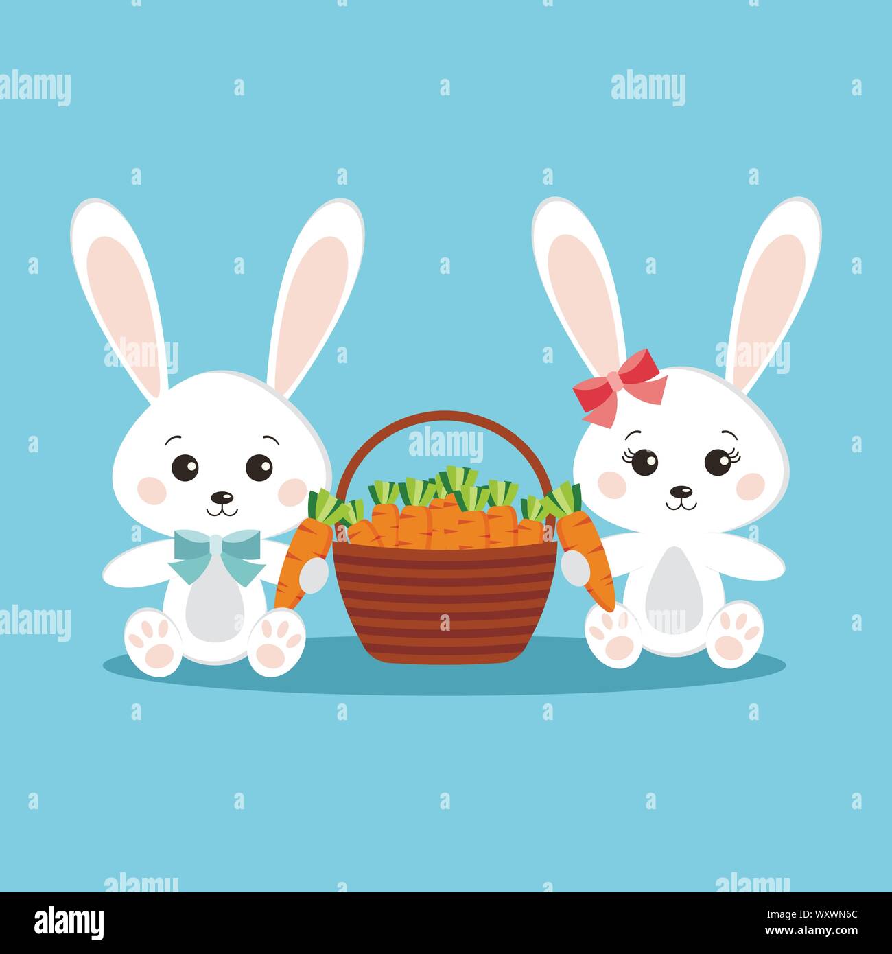 Cute and sweet white bunny rabbits boy and girl with carrot Stock ...