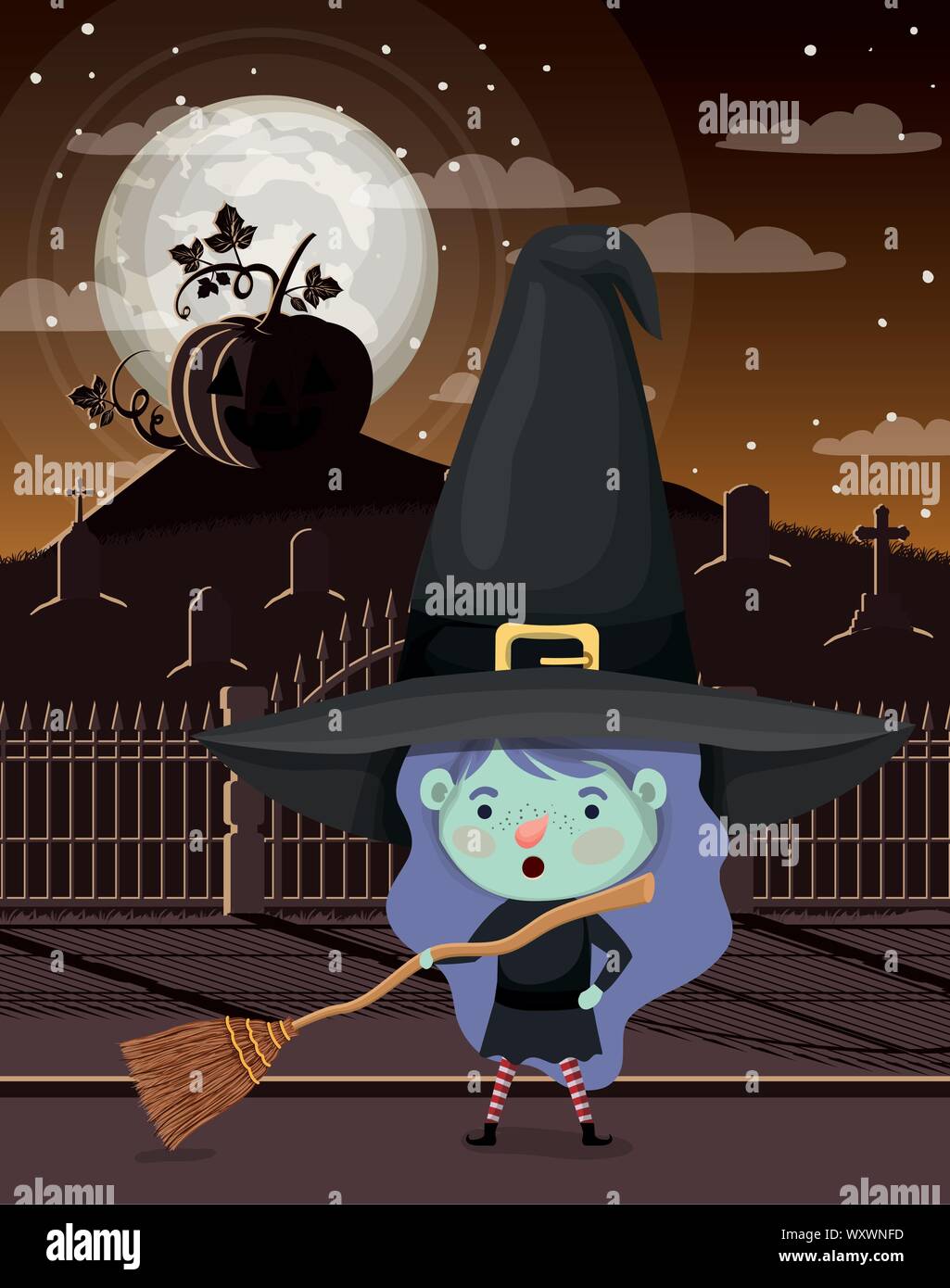 halloween season scene with girl costume witch Stock Vector Image & Art ...