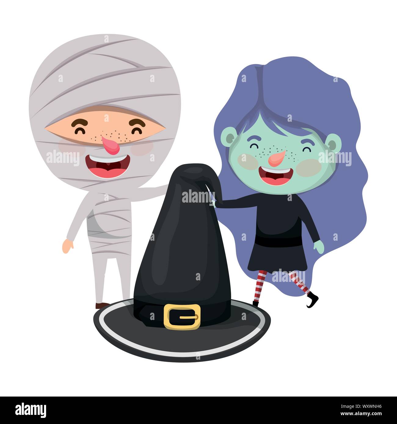 cute little kids with mummy and witch costume Stock Vector Image & Art ...