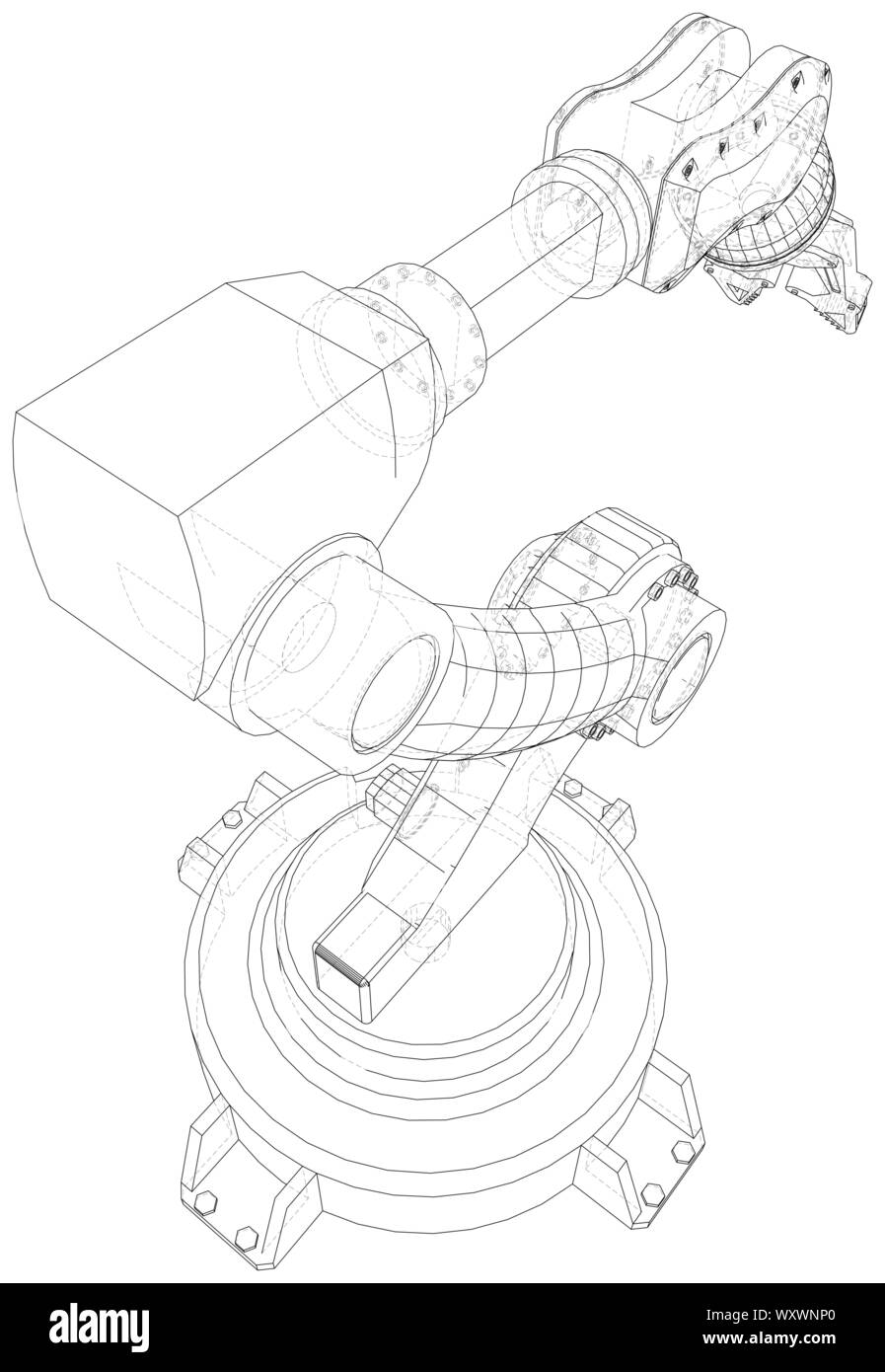 Robotic Arm Hand isolated on white. Technical wire-frame. Vector ...