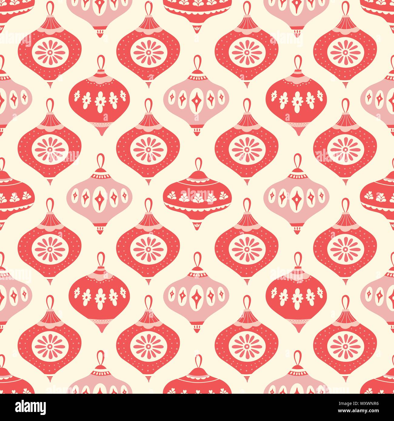 Christmas bauble geometric pattern design in red, pink and cream ...
