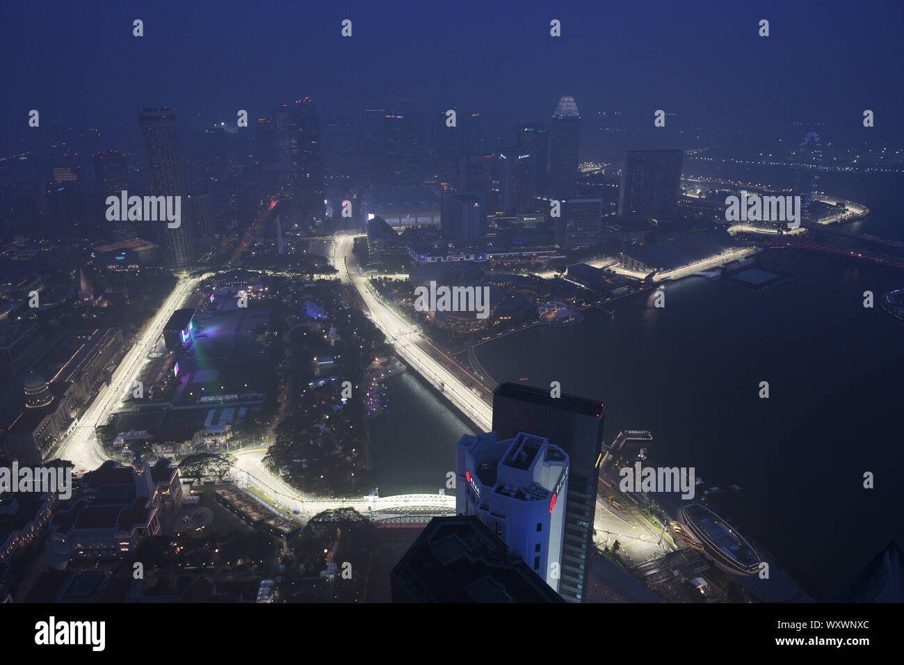 Singapore. 18th Sep, 2019. A birds-eye view of the lighted up Marina ...