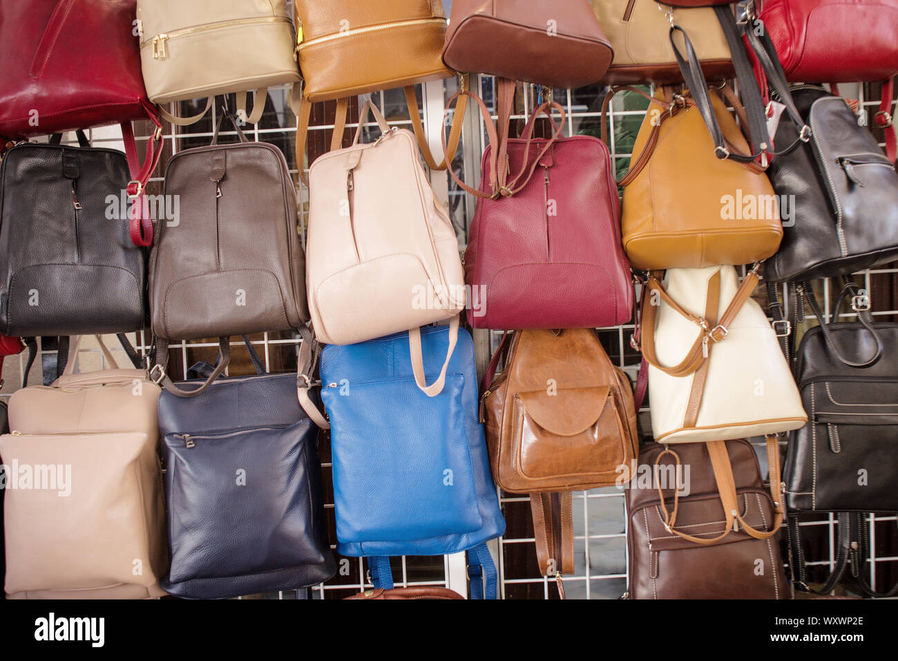 display of handbages outside a shop Stock Photo - Alamy