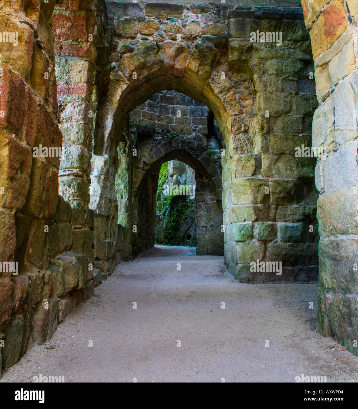 historical archway in the library ruins on oybin monastery Saxony ...