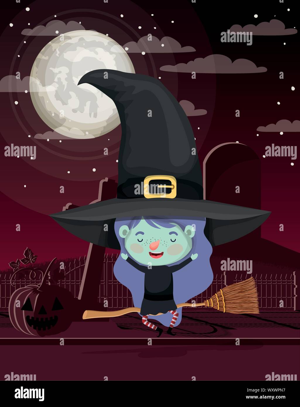 halloween season scene with girl costume witch Stock Vector Image & Art ...