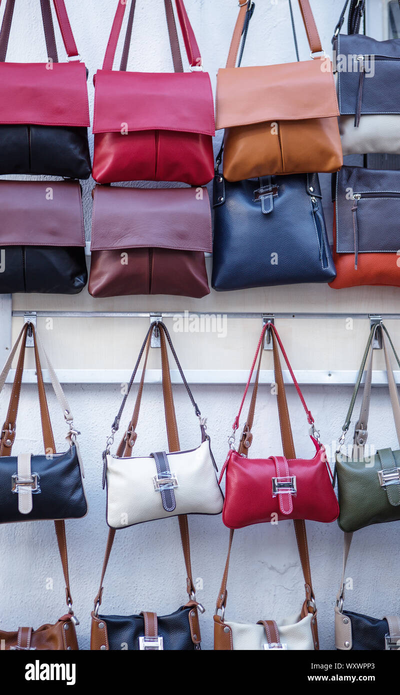 display of handbages outside a shop Stock Photo - Alamy